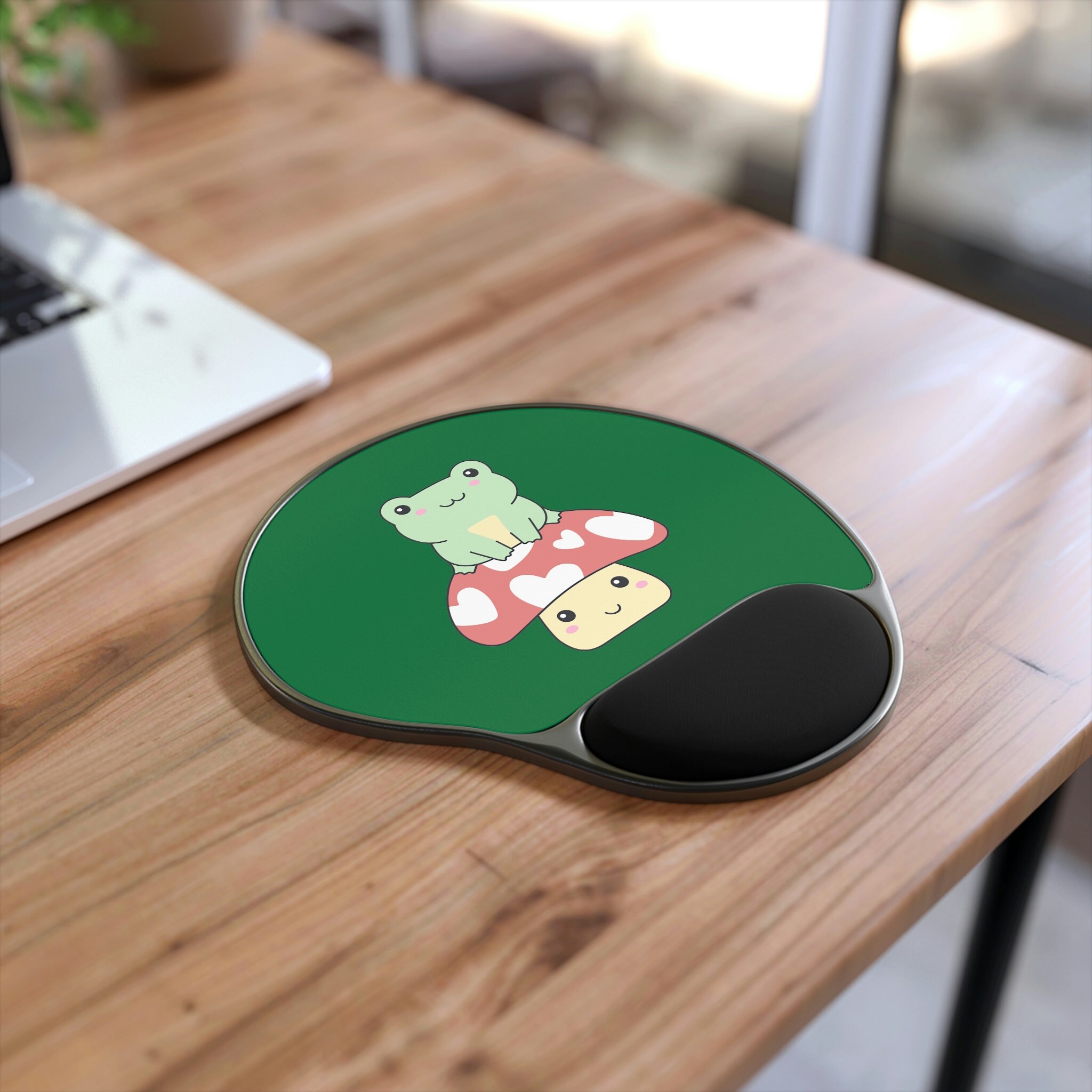 Kawaii Frog Mushroom Mouse Pad With Wrist Rest, Green Computer Mouse ...
