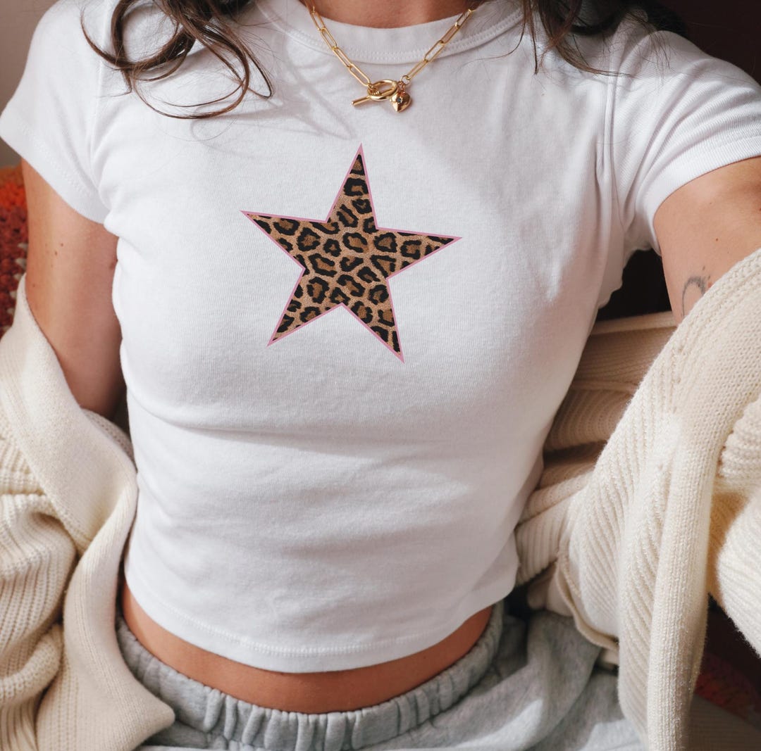 Cheetah Print Star Baby Tee, Y2K Baby Tee 90s Crop Top, Tshirt, Lepoard ...