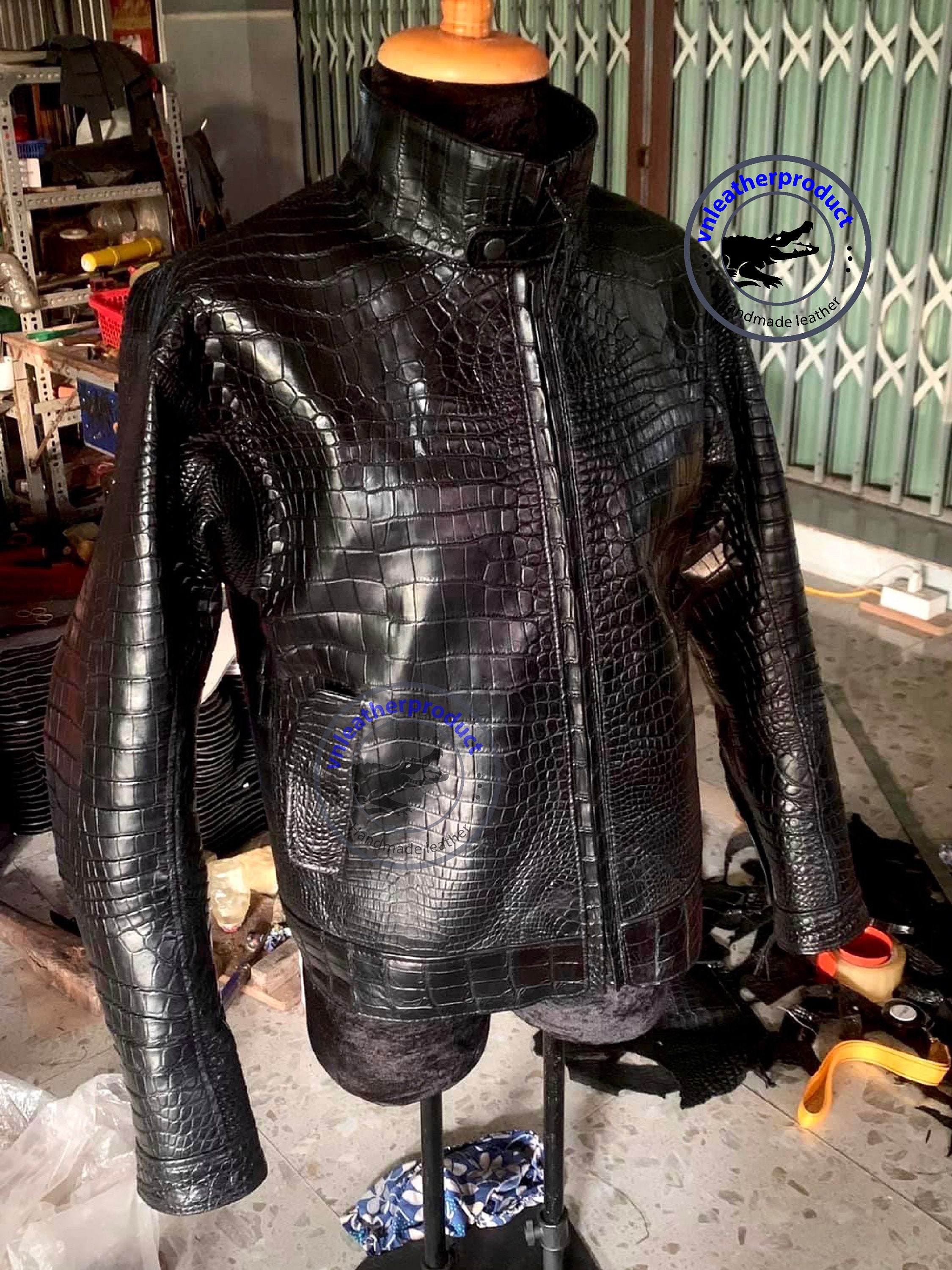 Black jacket Genuine Alligator leather white gray jacket | Etsy