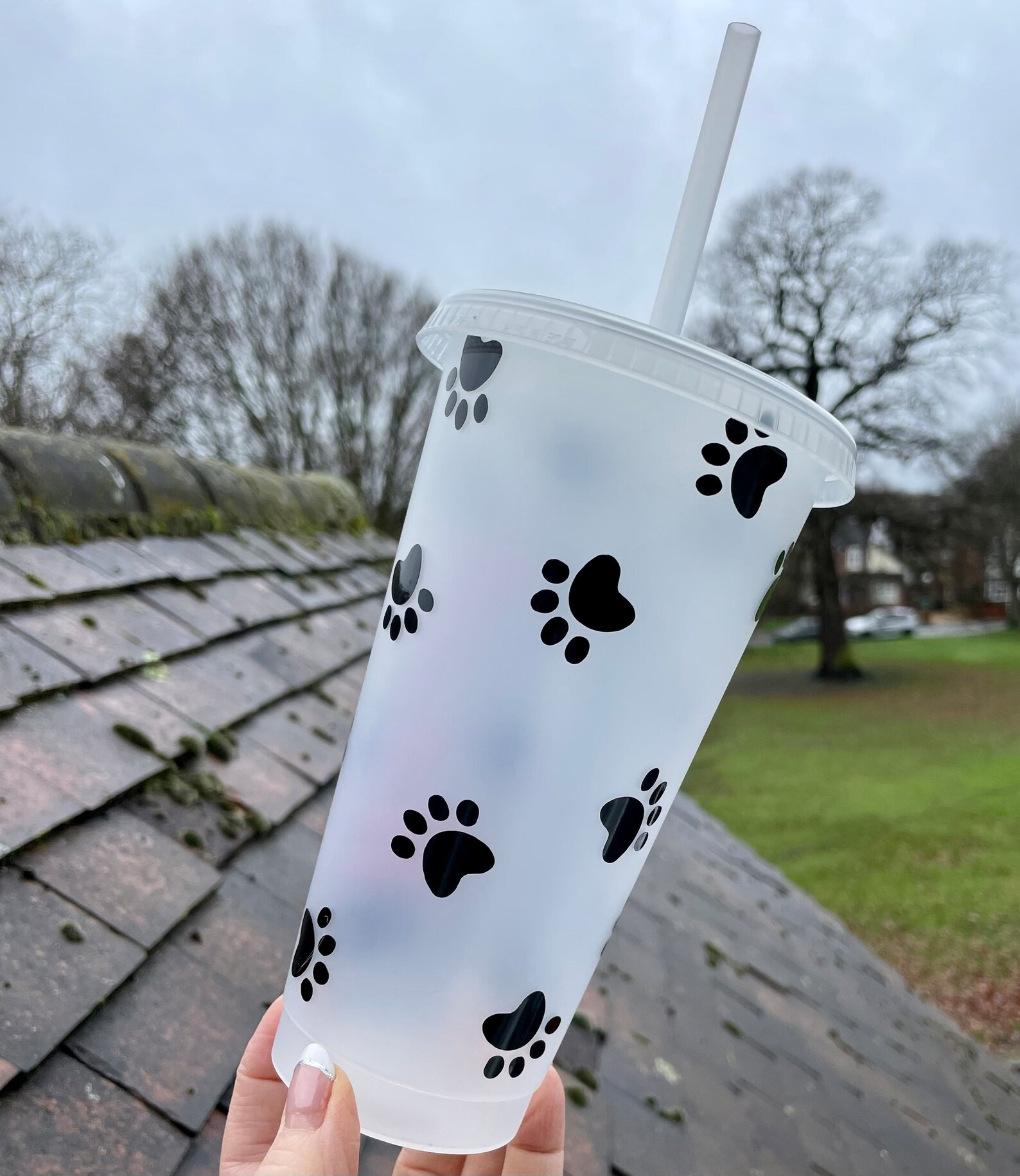 Personalised Reusable Cup / Paw Print Design / Plastic Cold Cup With ...
