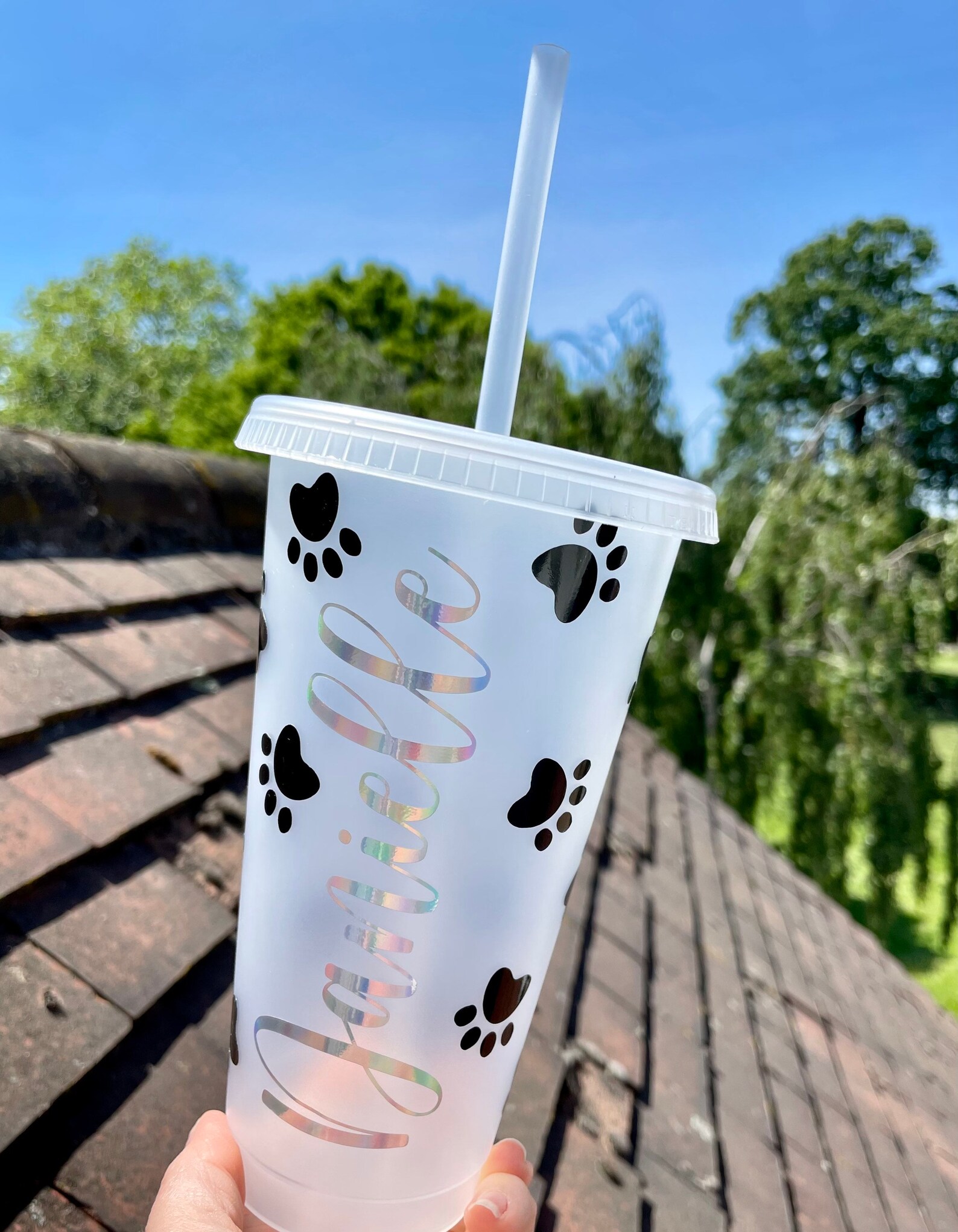 Personalised Reusable Cup / Paw Print Design / Plastic Cold Cup With ...