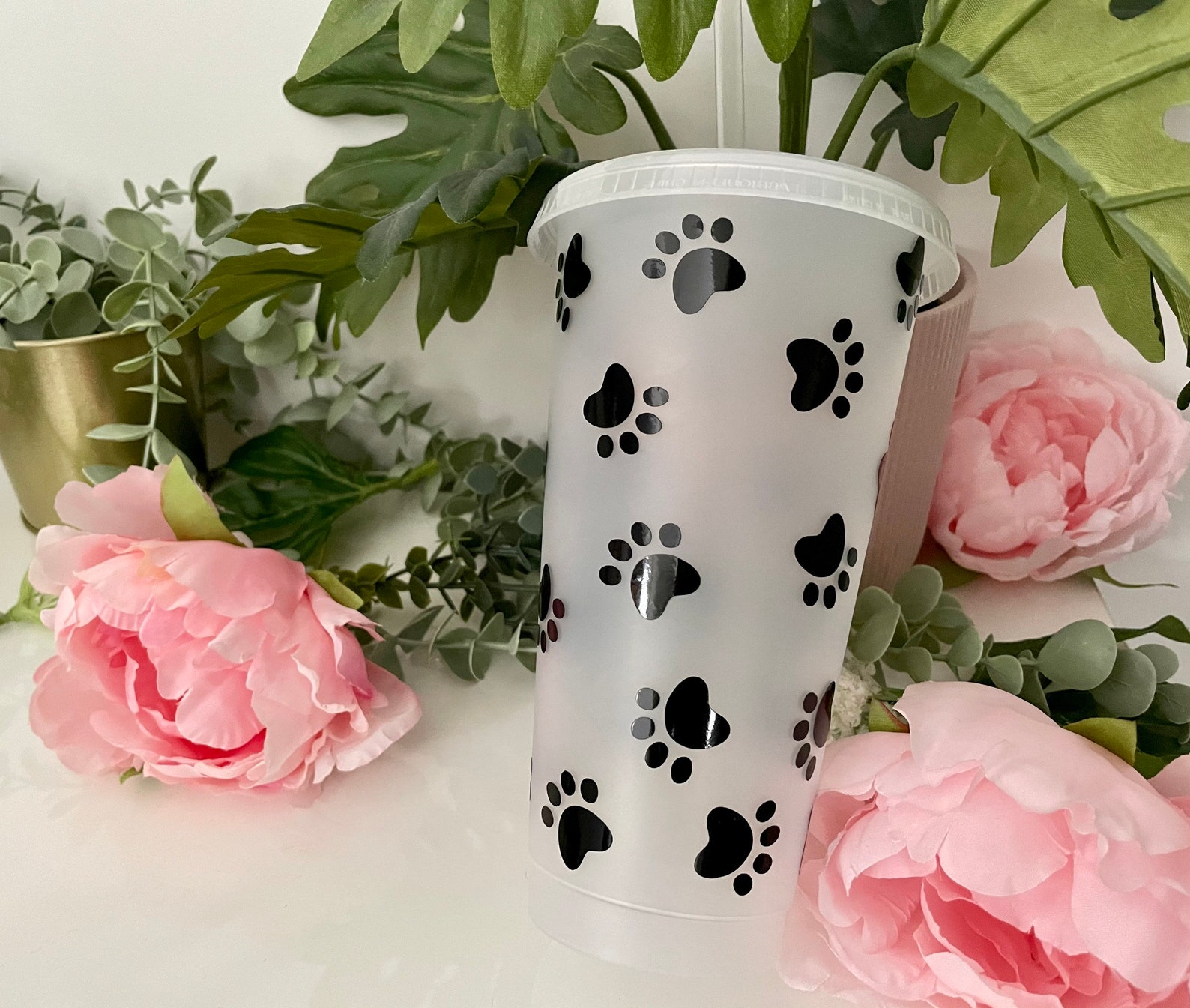 Personalised Reusable Cup / Paw Print Design / Plastic Cold | Etsy