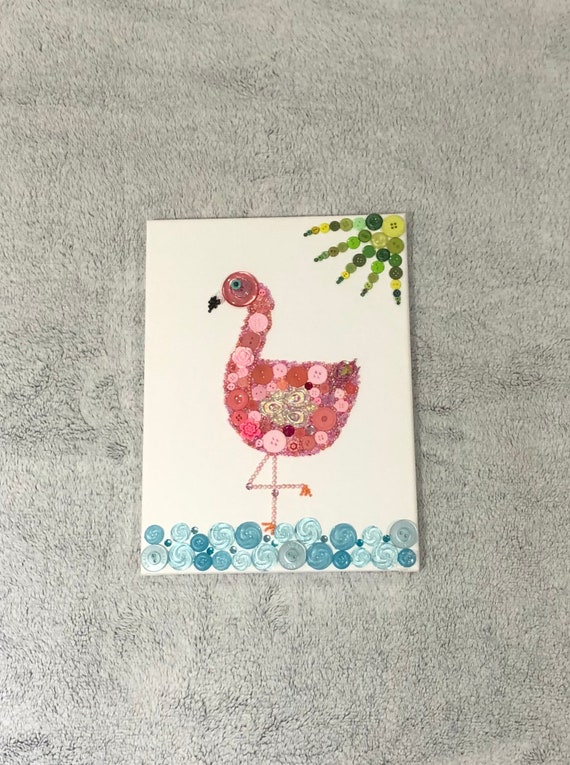 Flamingo 9x12 Canvas Button Art | Etsy