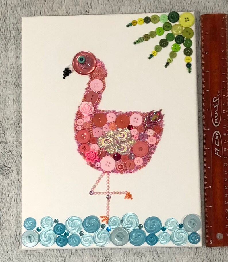 Flamingo 9x12 Canvas Button Art! - Etsy