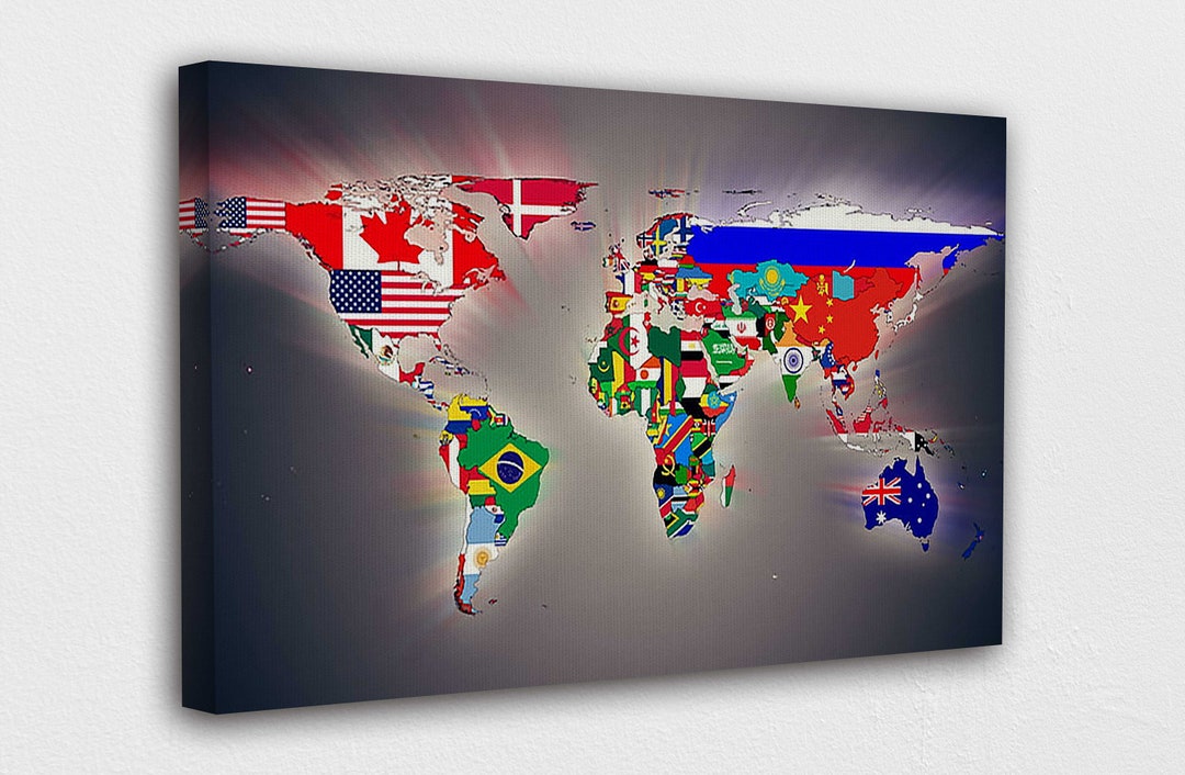 Flag Life Countries World Map Canvas Wall Art Design | Poster Print ...