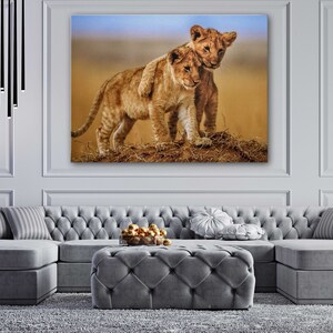 Brotherly Love Lion Cubs Canvas Wall Art Design | Poster Print Decor ...