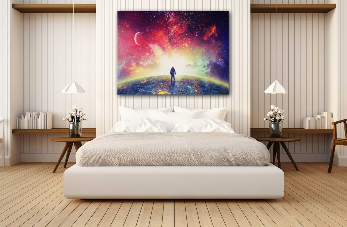 Universe W an Astronaut Exploring Canvas Wall Art Design | Etsy