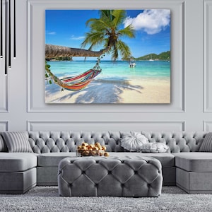 White Sand Beach and Tree Canvas Wall Art Design | Poster Print Decor ...