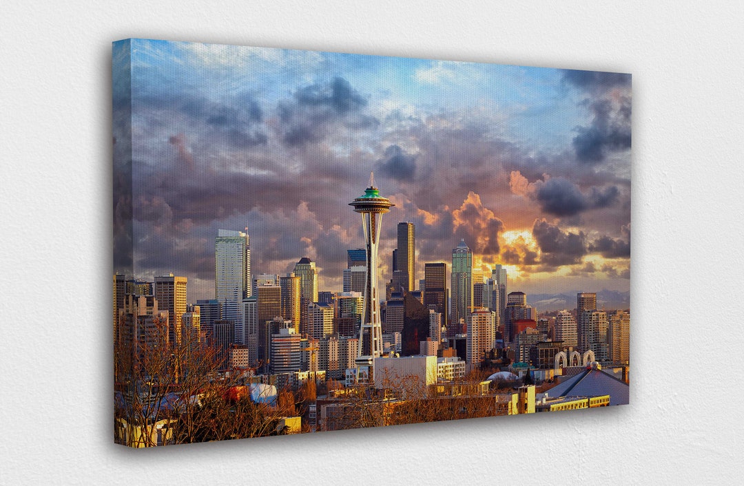 Skyline in Seattle Canvas Design | Poster Print Decor for Home & Office ...