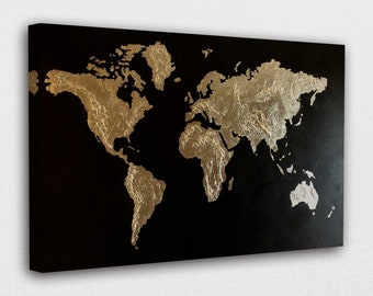 Gold World Map Art | Etsy