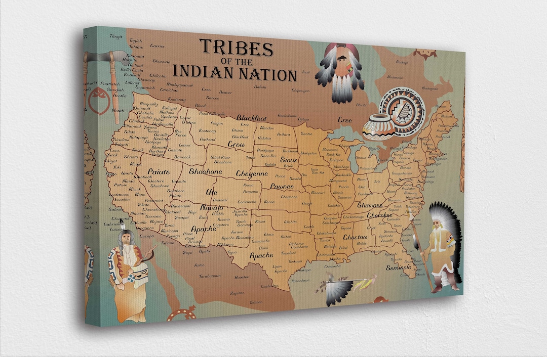 Tribes of Indian Nations Map Canvas Wall Art | American Indian Tribes ...