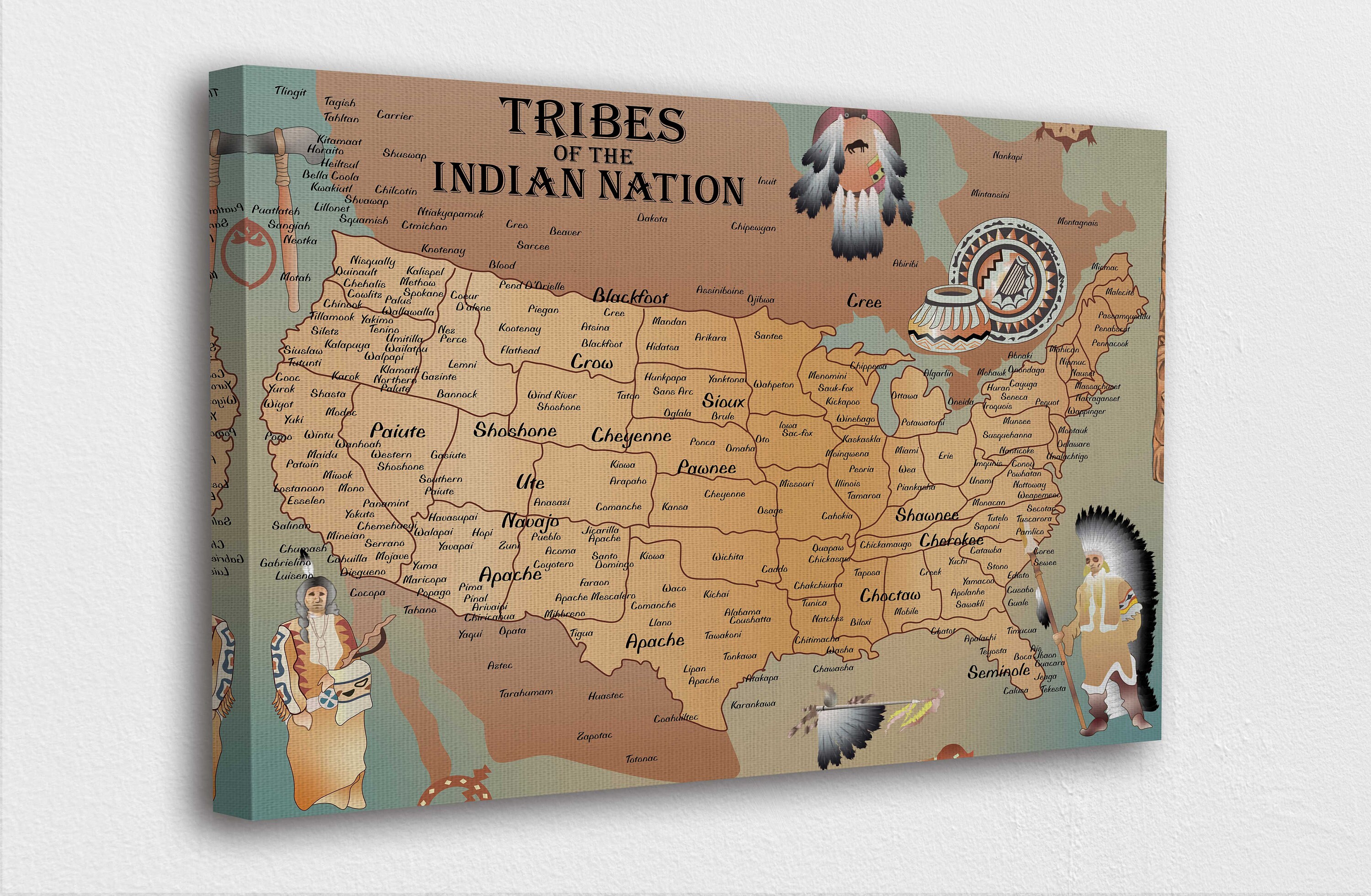 Tribes of Indian Nations Map Canvas Wall Art American Indian - Etsy