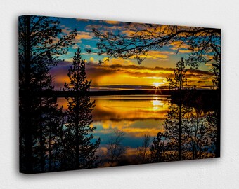 Wide Sunset Mountain Canvas Design Poster Print Decor for Home & Office ...