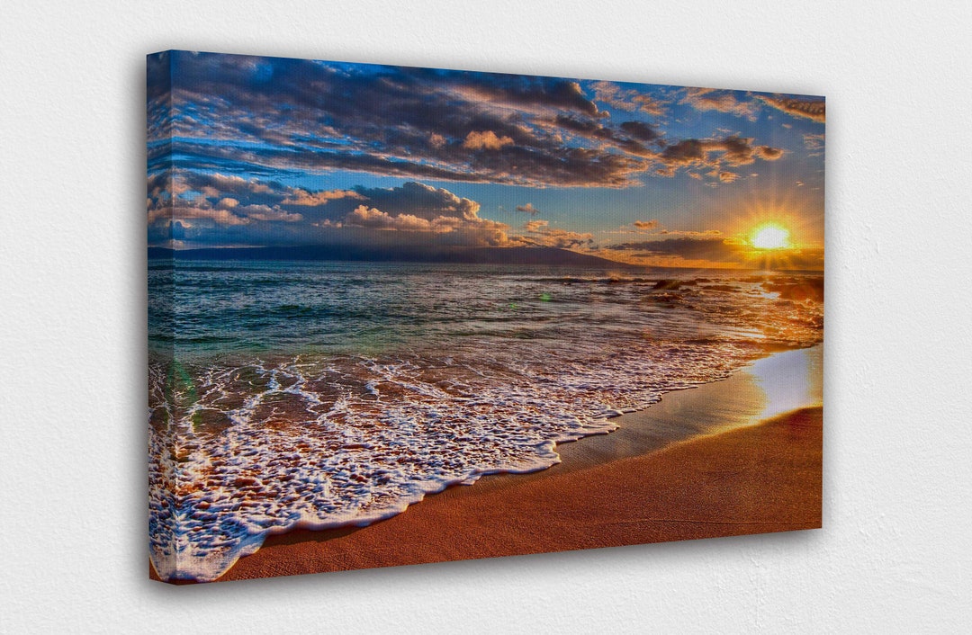 Aesthetic Beach at Sunset Canvas Wall Art Design | Poster Print Decor ...