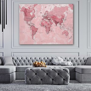 Pink World Map Canvas Wall Art Design Poster Print Decor for - Etsy