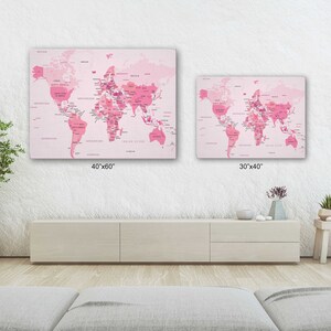 Pink World Map Canvas Wall Art Design | Poster Print Decor for Home ...