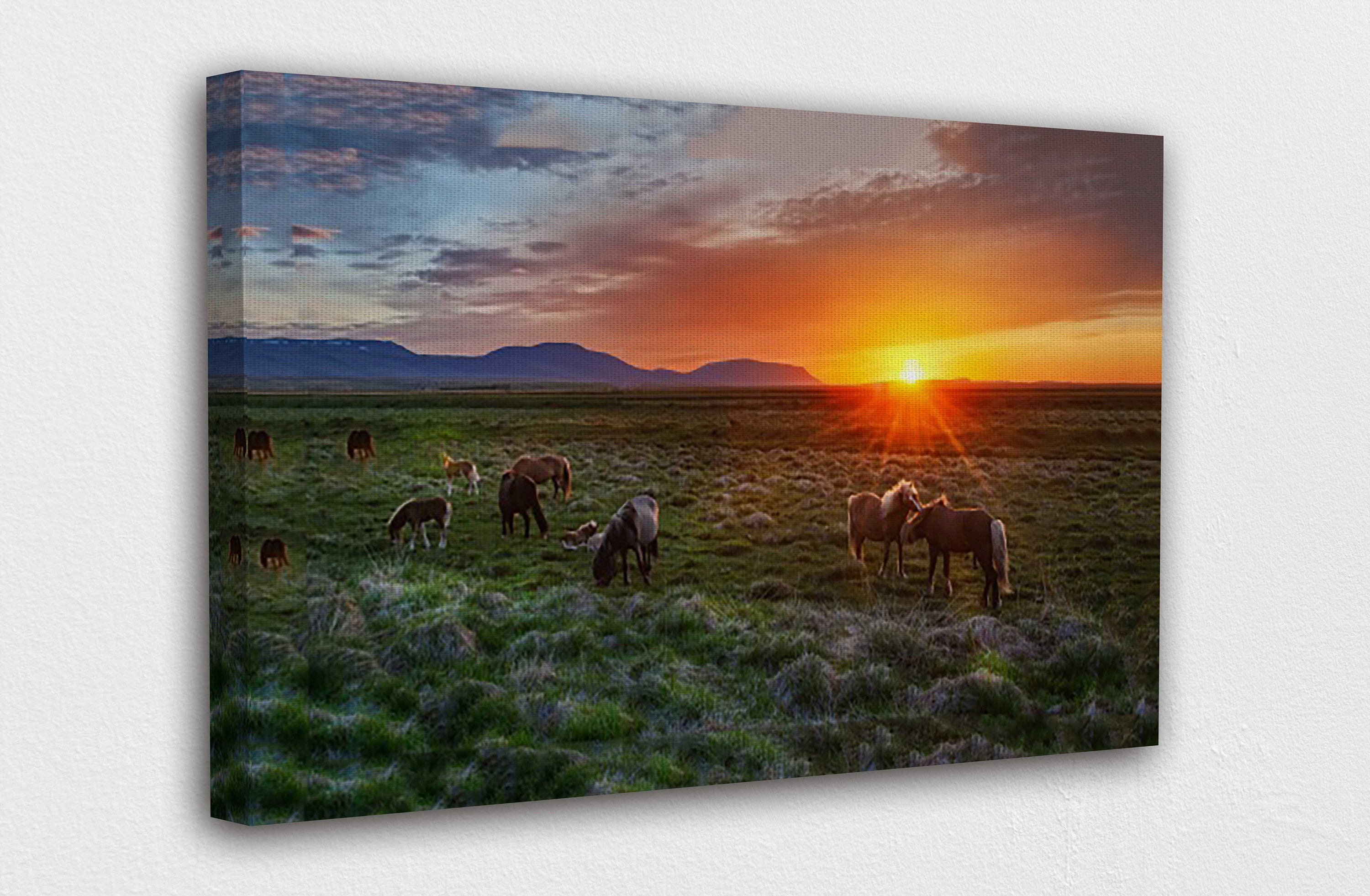 Wild Horses at Sunset Canvas Wall Art Design Poster Print - Etsy