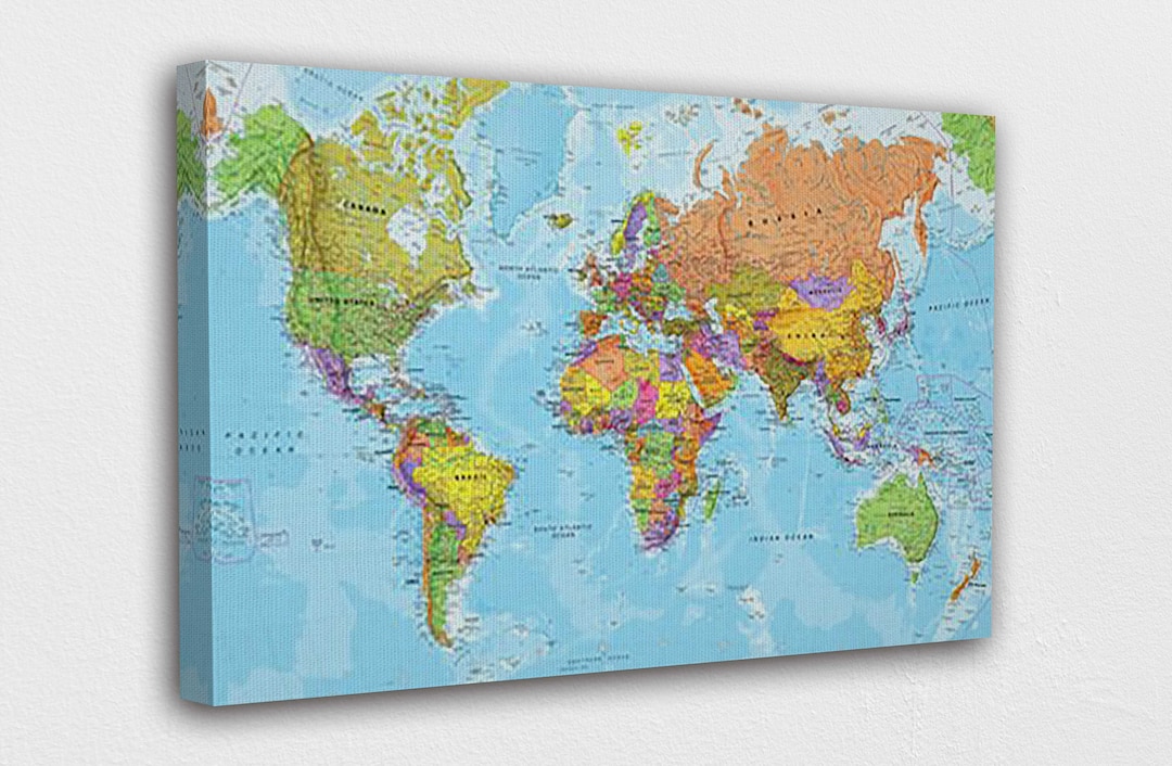 Political Countries World Map Canvas Wall Art Design Poster Print Decor ...