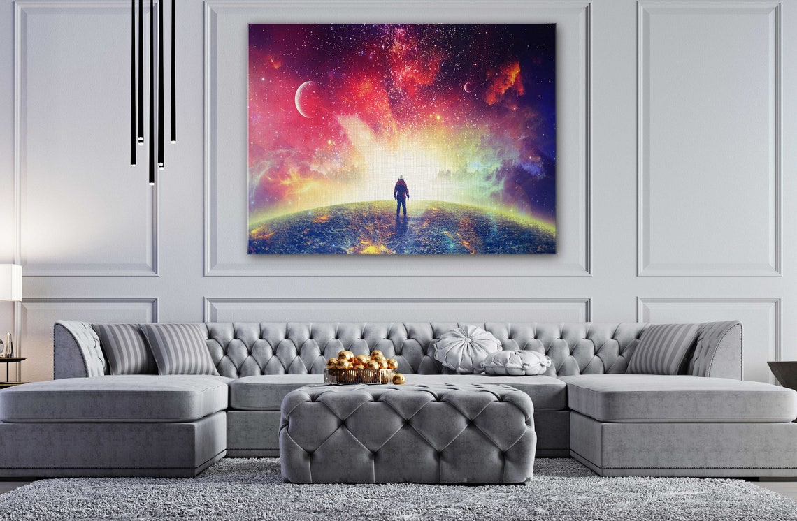 Universe W an Astronaut Exploring Canvas Wall Art Design | Etsy
