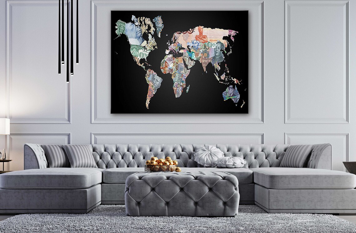 Money World Map Canvas Wall Art Design Poster Print Decor - Etsy
