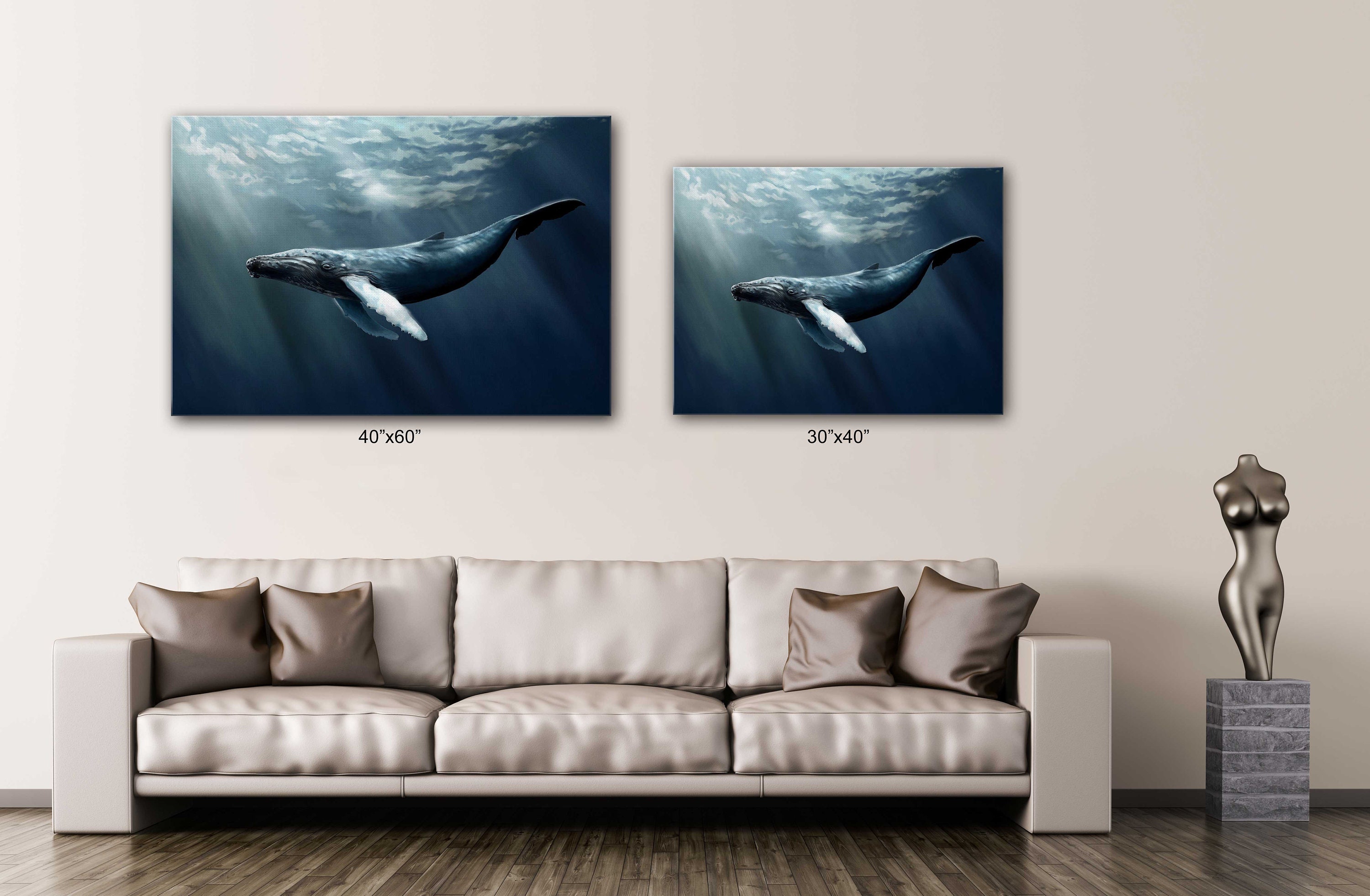 Whale in the Sea Ocean Canvas Wall Art Design Poster Print - Etsy