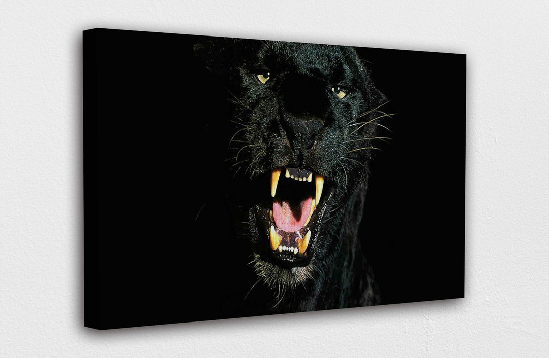 Black Color Puma Animals Canvas Wall Art Design | Poster Print Decor ...