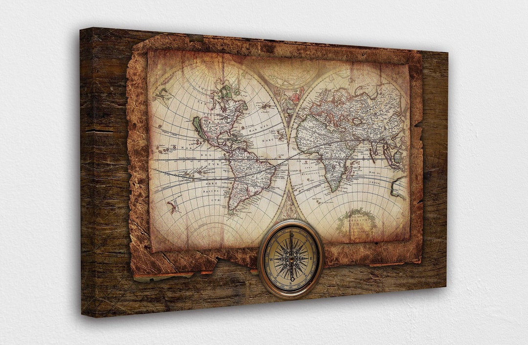 Antique World Map Canvas Wall Art Design | Poster Print Decor for Home ...