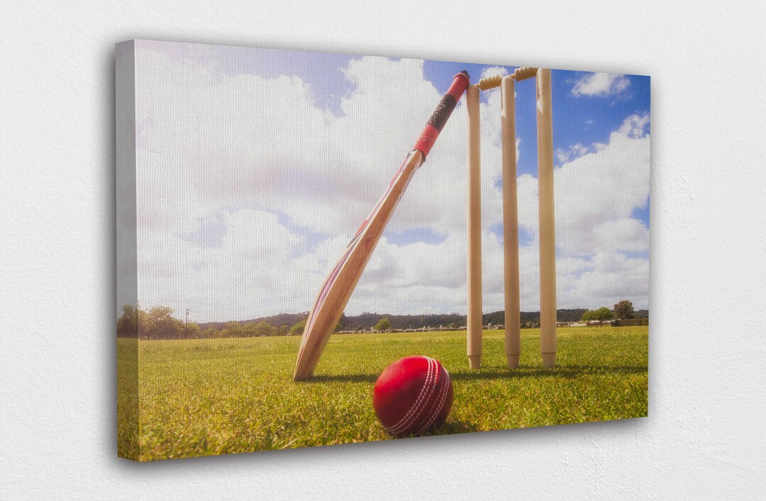 Cricket Bat and Ball With Wickets Canvas Wall Art Design Poster Print ...