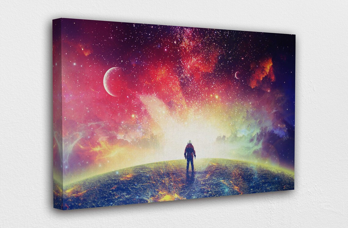 Universe W an Astronaut Exploring Canvas Wall Art Design | Etsy