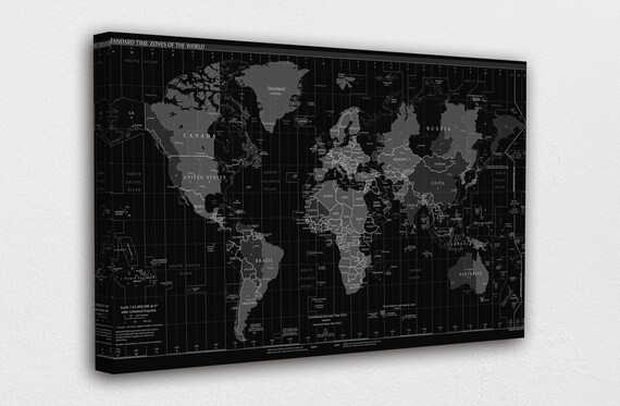 Black View World Map Canvas Wall Art Design Poster Print - Etsy