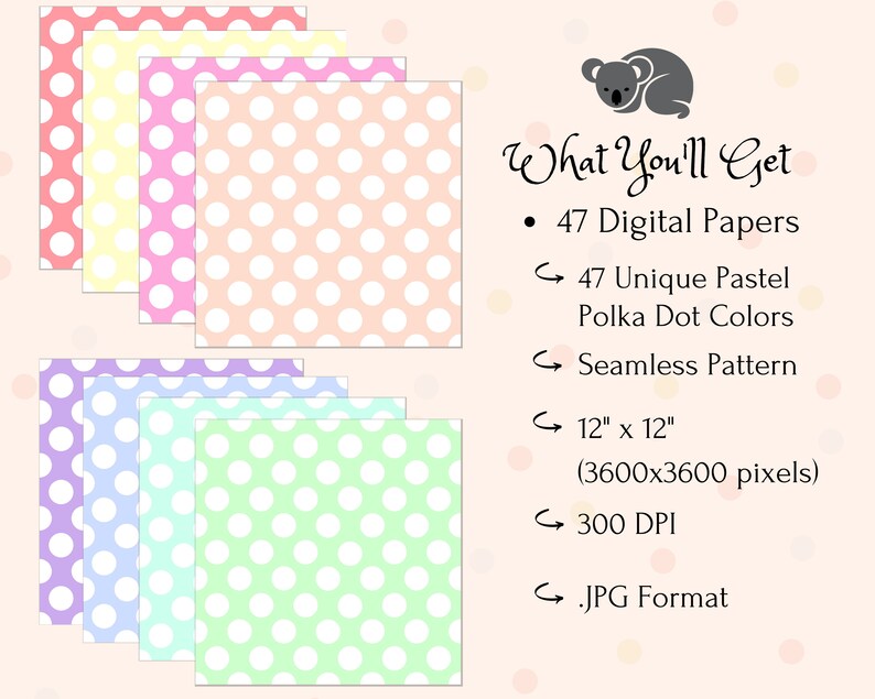 Polka Dot Pastel Digital Paper, Pastel Graphics, Pastel Background ...