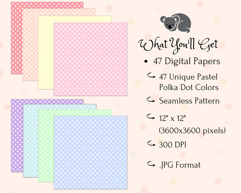 Mini Polka Dot Pastel Digital Paper, Pastel Graphics, Pastel Background ...
