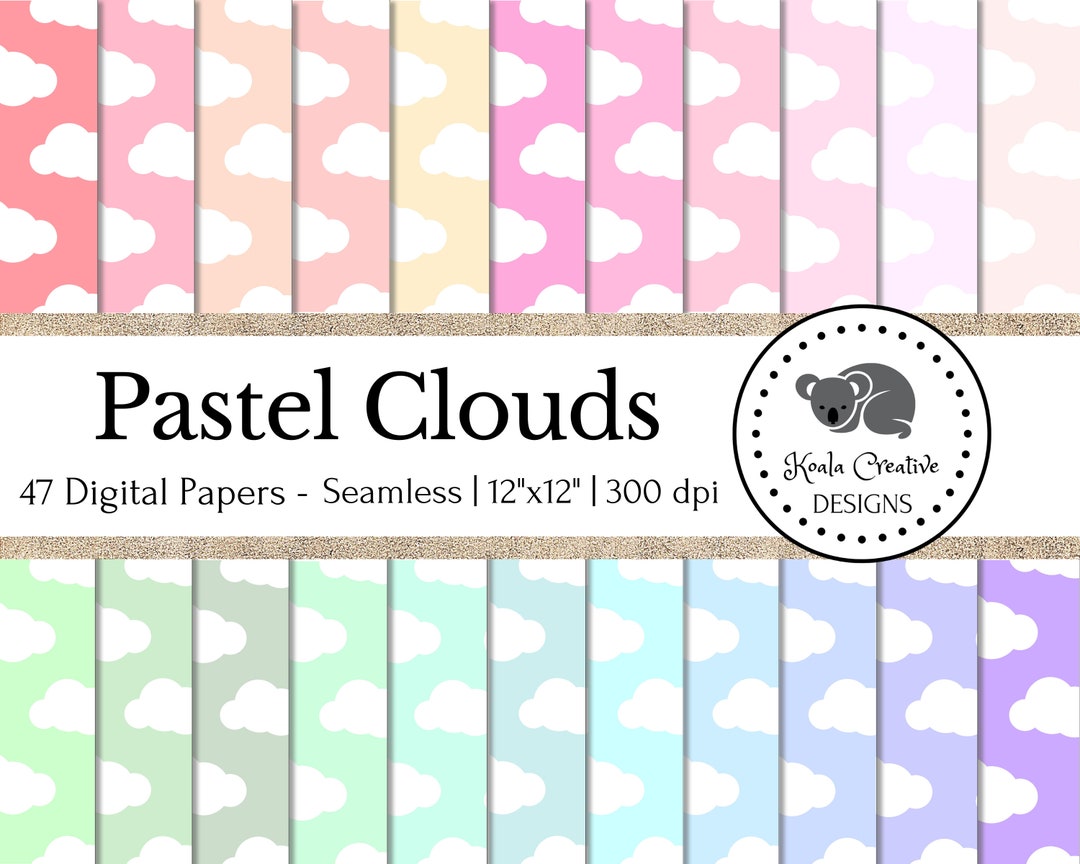 Seamless Pastel Clouds Digital Paper, Pastel Clouds Background, Clouds ...
