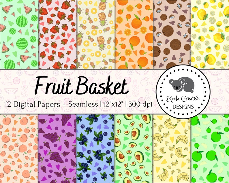Fruit Digital Paper, Fruity Paper, Fruits Background, Seamless Paper ...