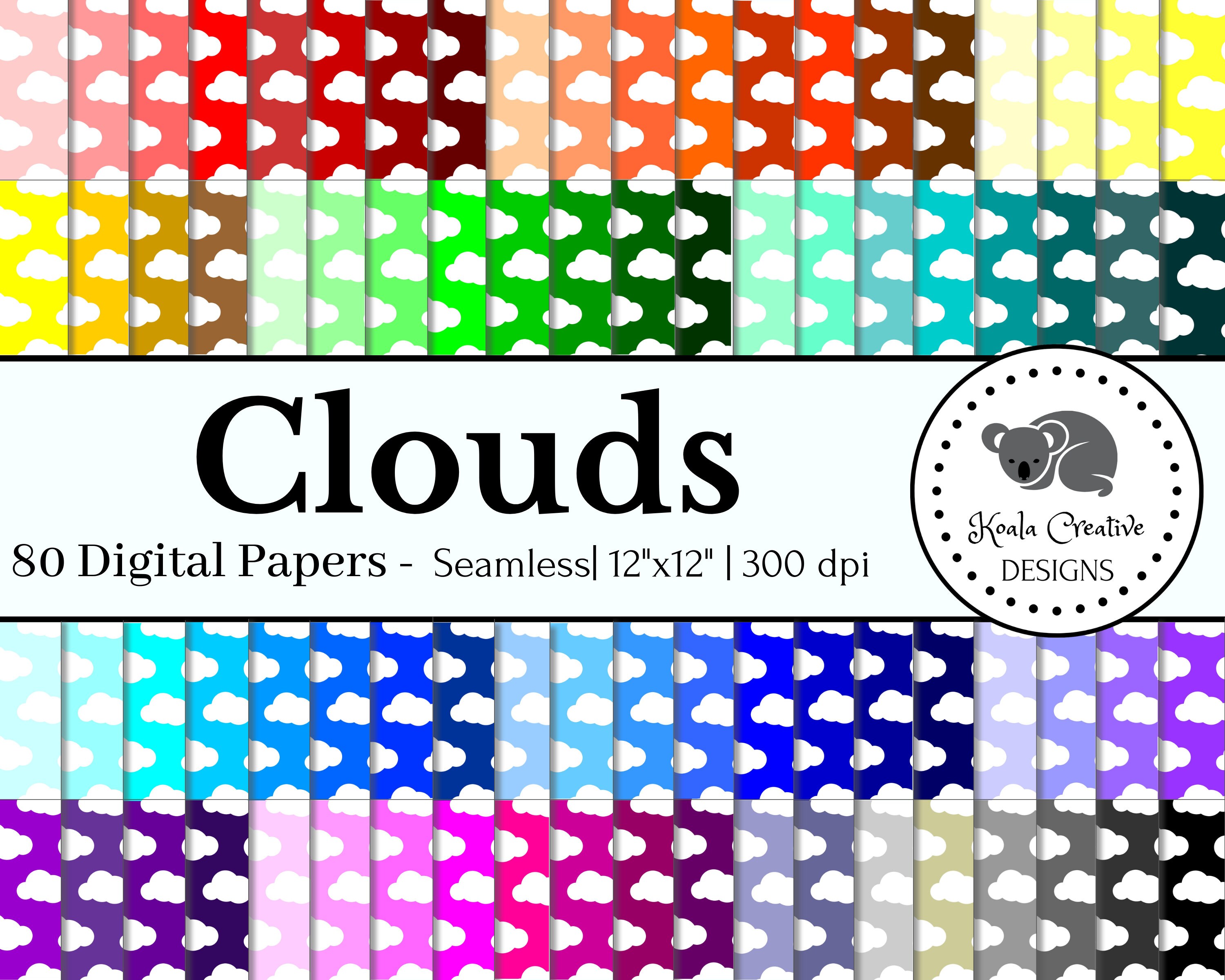 Seamless Clouds Digital Paper, Cloud Pattern, Clouds Background, Cloud ...