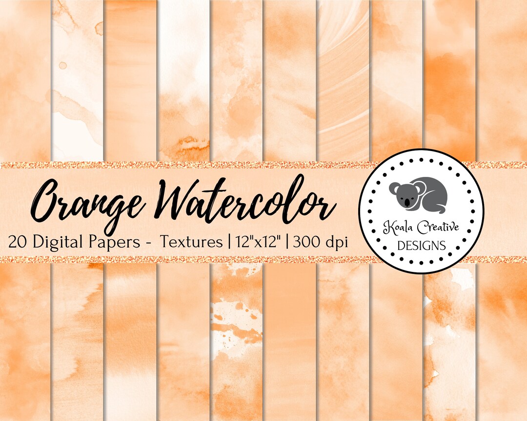 Orange Watercolor Digital Paper, Peach Watercolor Digital Paper, Orange ...