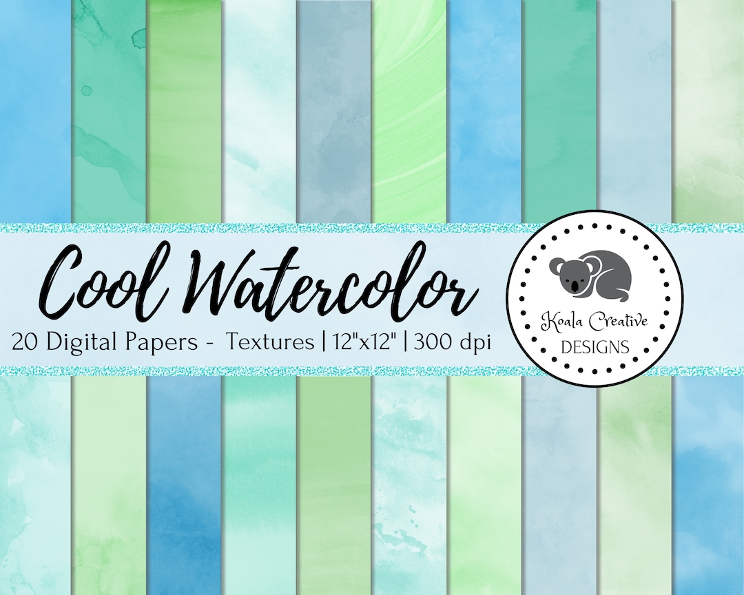Cool Watercolor Digital Paper, Cool Palette Watercolor, Cool Watercolor ...