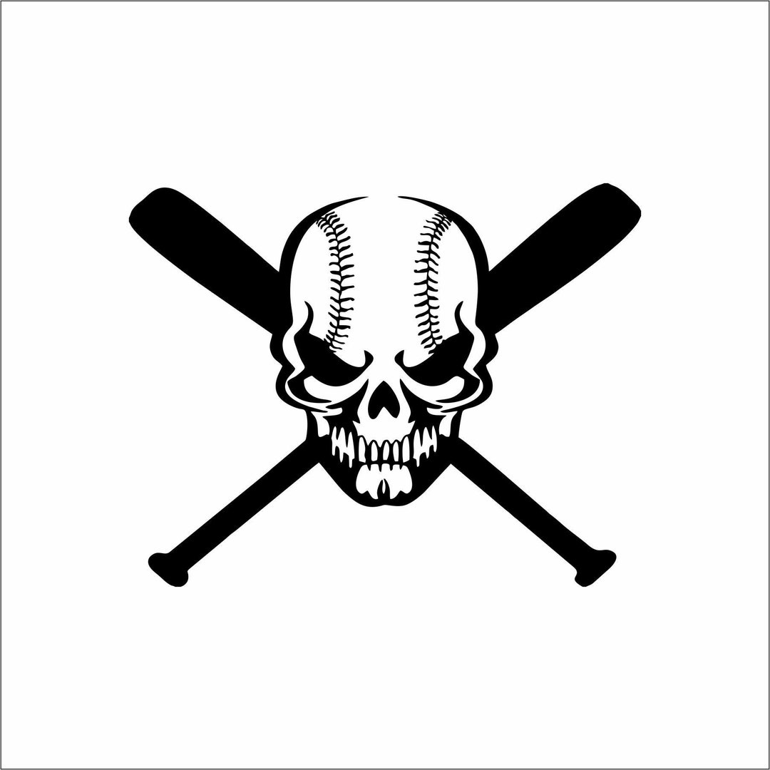 Baseball Skull and Cross Bats Decal, Baseball Skull Sticker, Baseball ...
