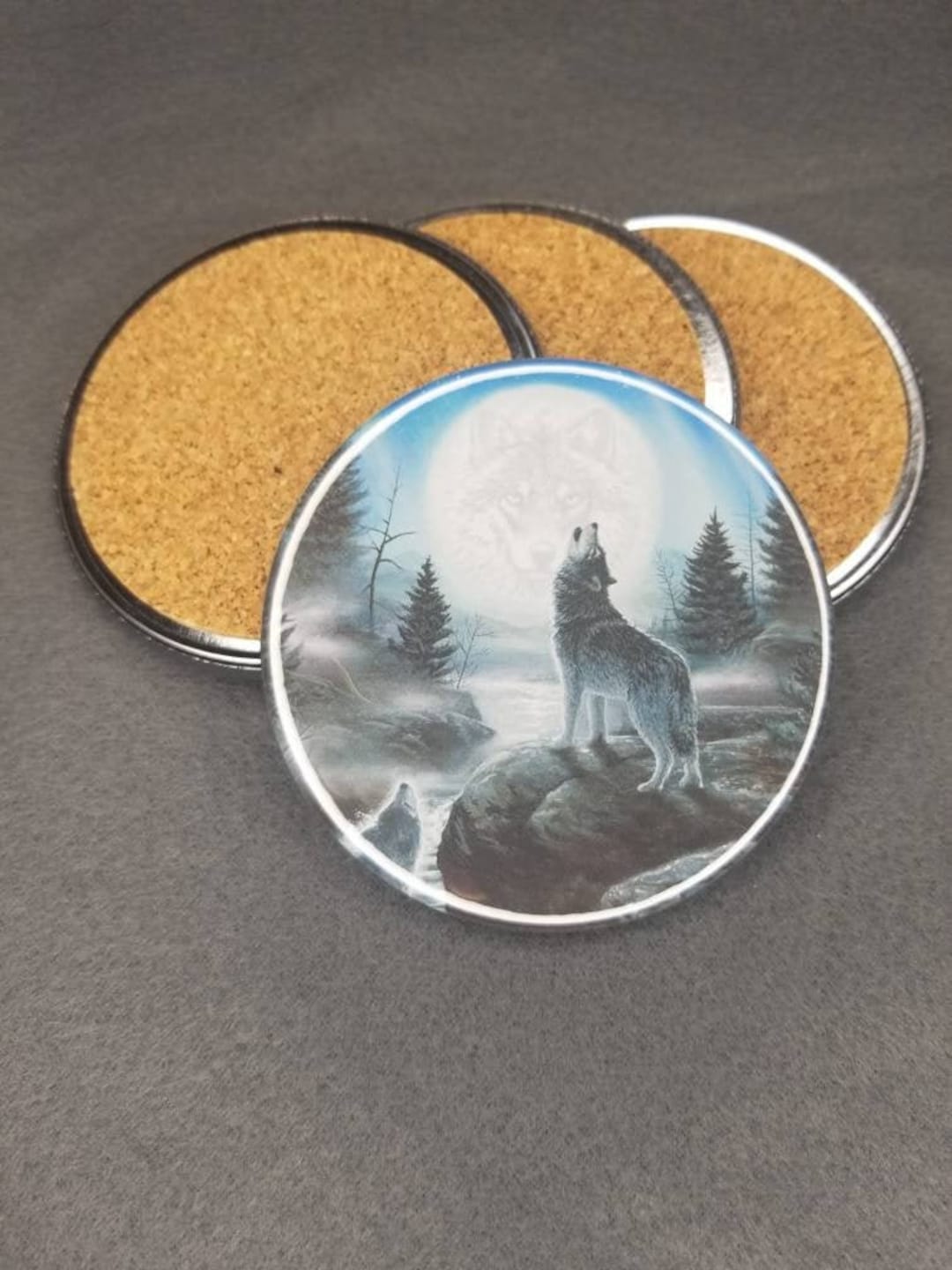 Wolf Coaster Set, 3.5 Inch Wolf Coaster Set With Cork Backing, Wolf ...