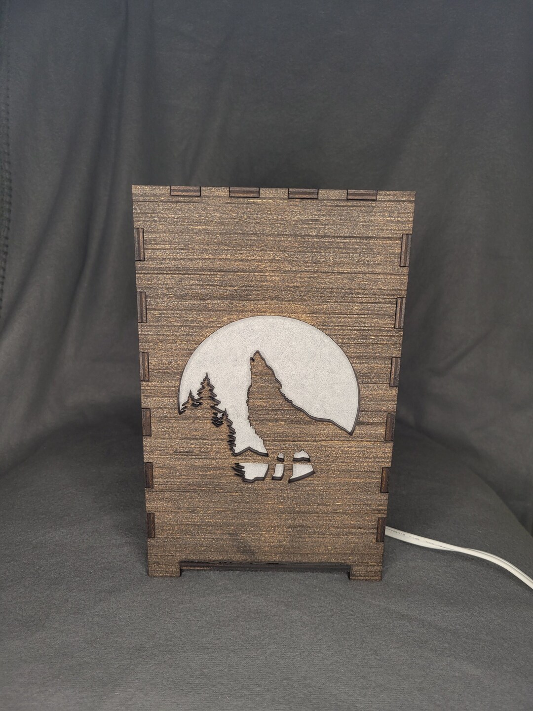 Wolf Wood Lantern, Wolf and Moon Figure Wood Lantern, LED Wolf Lantern ...