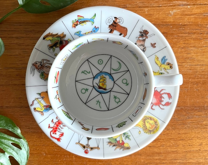 Vintage Zodiac Tea Leaf Reading Cup Japan, Fortune Telling Mug Saucer ...