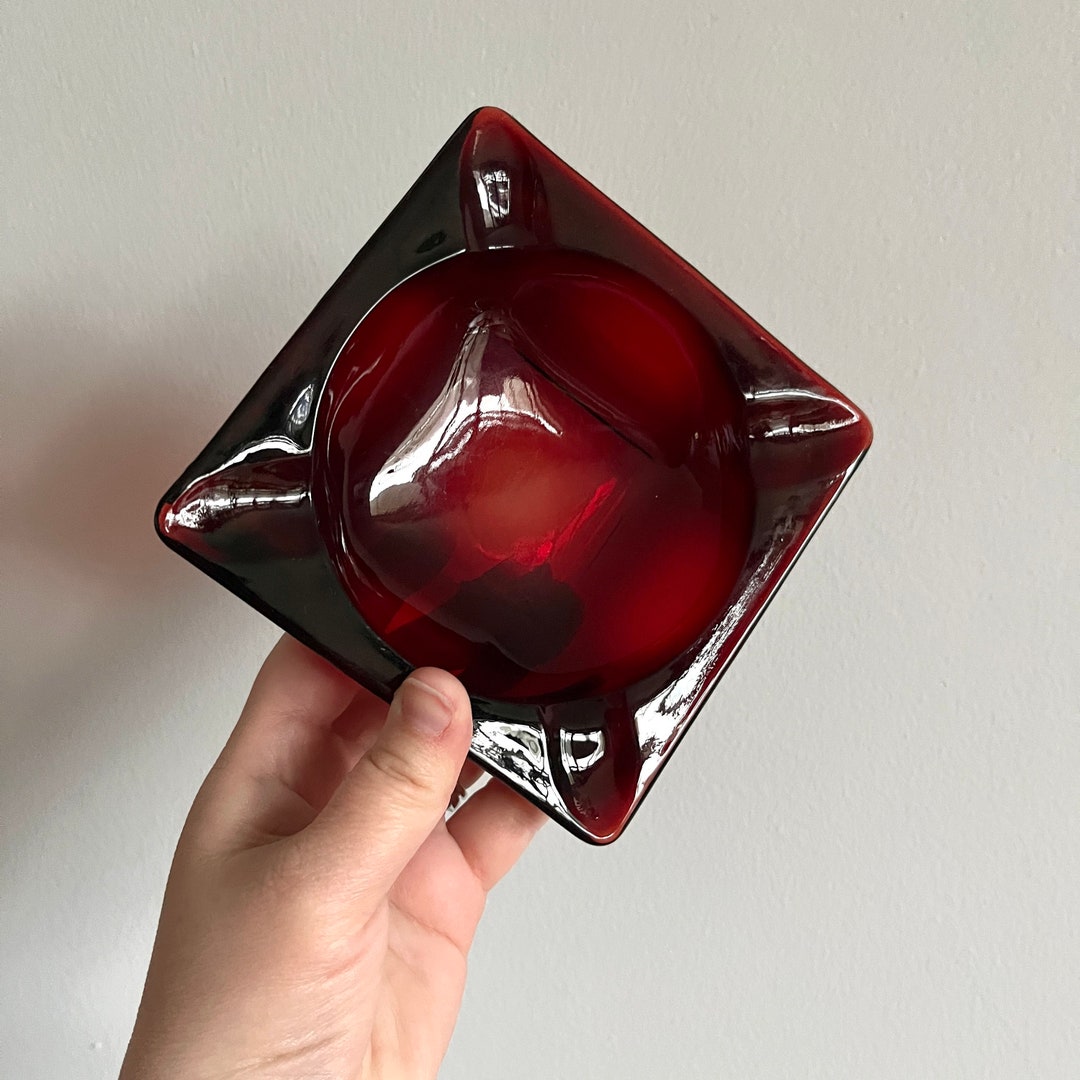 Vintage Red Glass Ashtray Square, Eclectic 70s Retro Home Decor ...