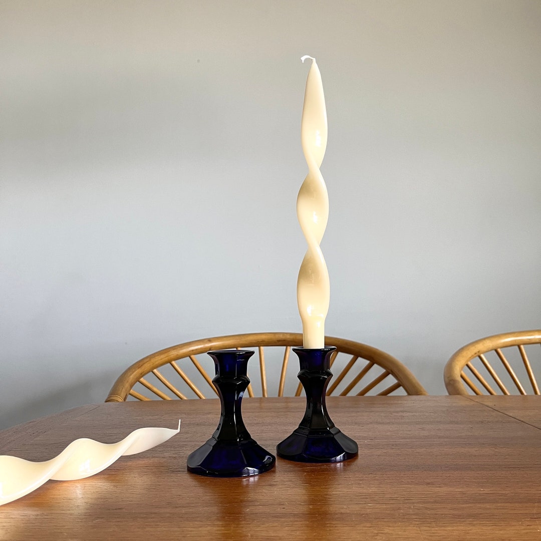 Vintage Blue Glass Candlesticks, Date Night, Romantic Candlesticks ...