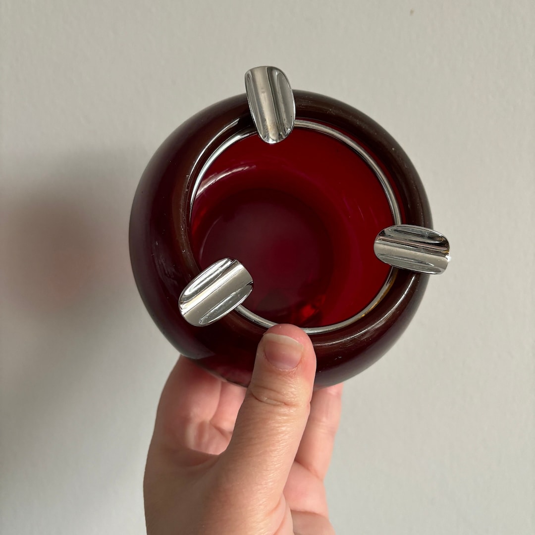 Vintage Glass Ashtray 1950s Whitefriars, Round Globe Ruby Red Blown ...