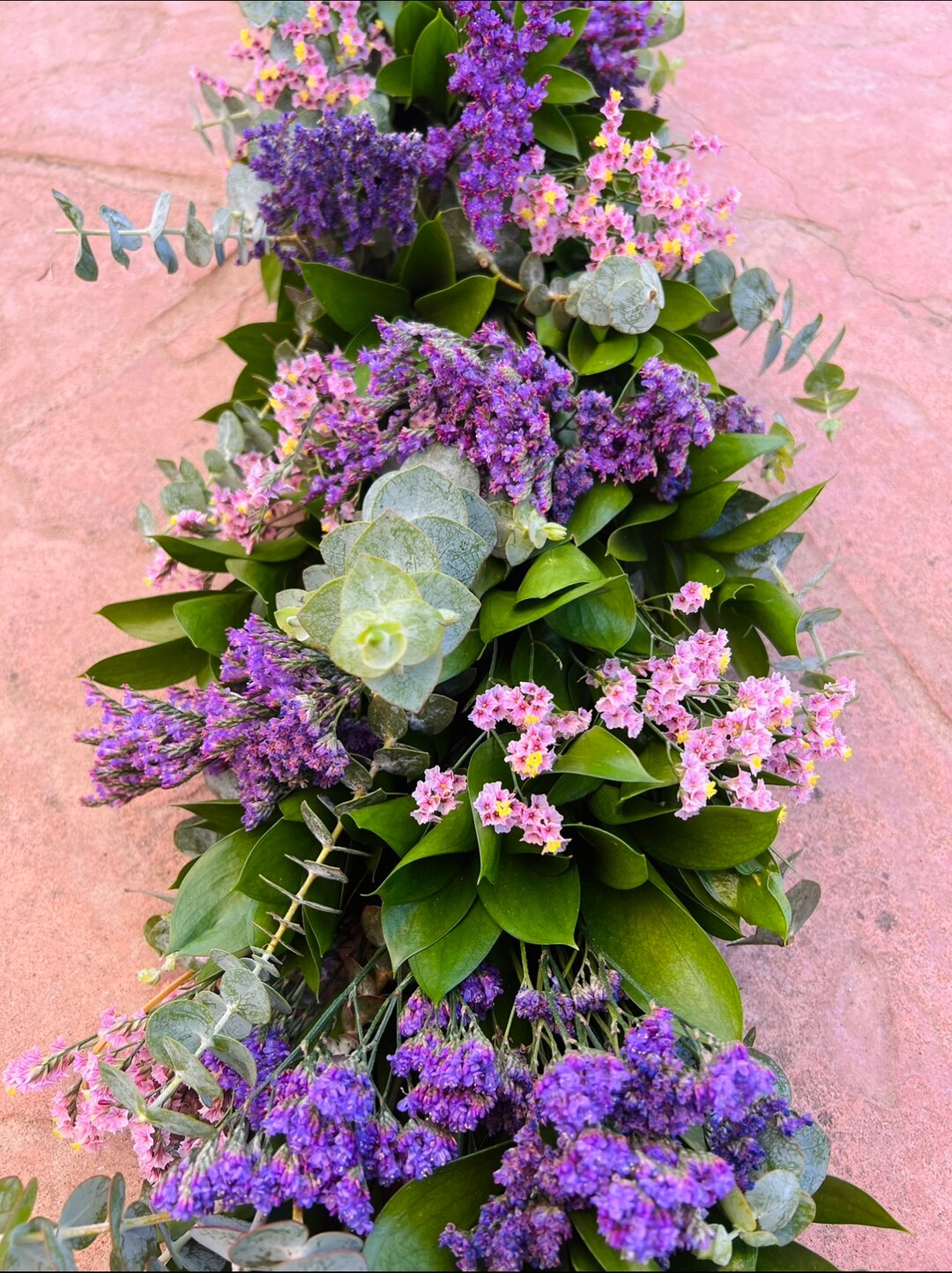 FRESH Ruscus Eucalyptus, Pink and Purple Misty Garland-wedding | Table ...