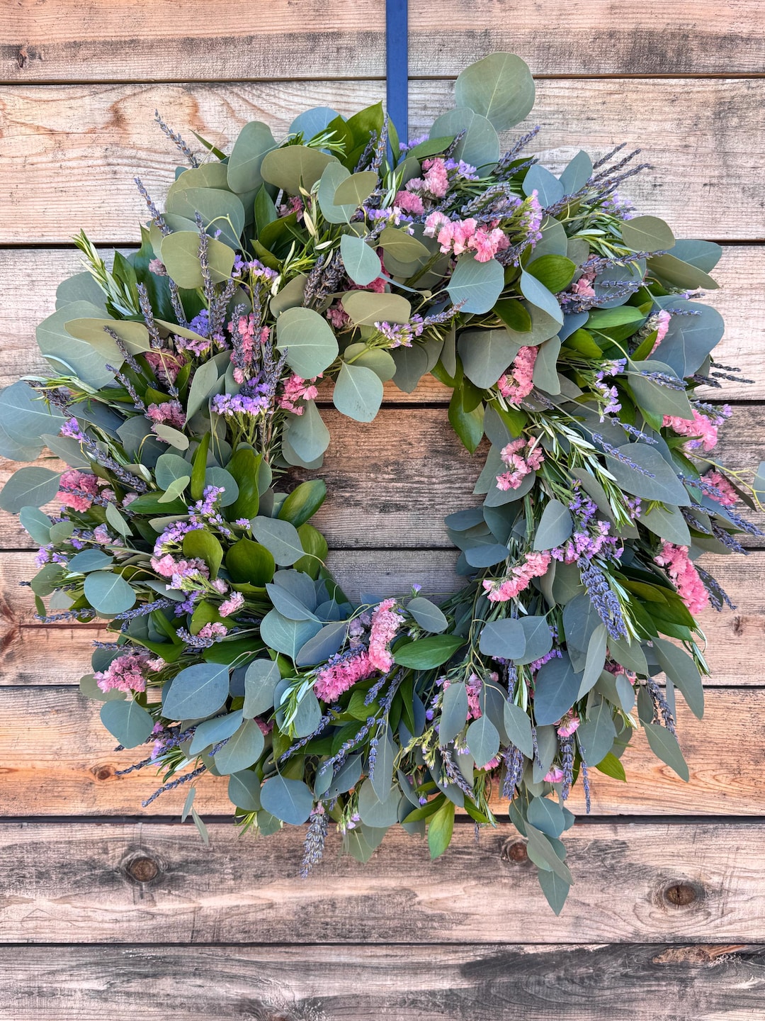 FRESH Aromatic Dried Lavender, Ruscus, Silver Dollar, Statice Wreath ...