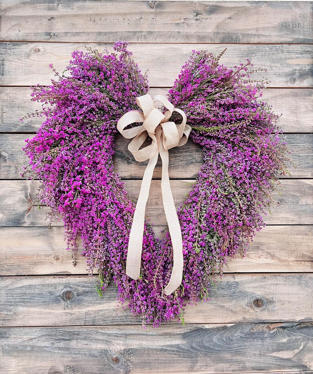 REAL FRESH Pink Heather Heart Wreath, Home Decor Spring Summer Wreath ...