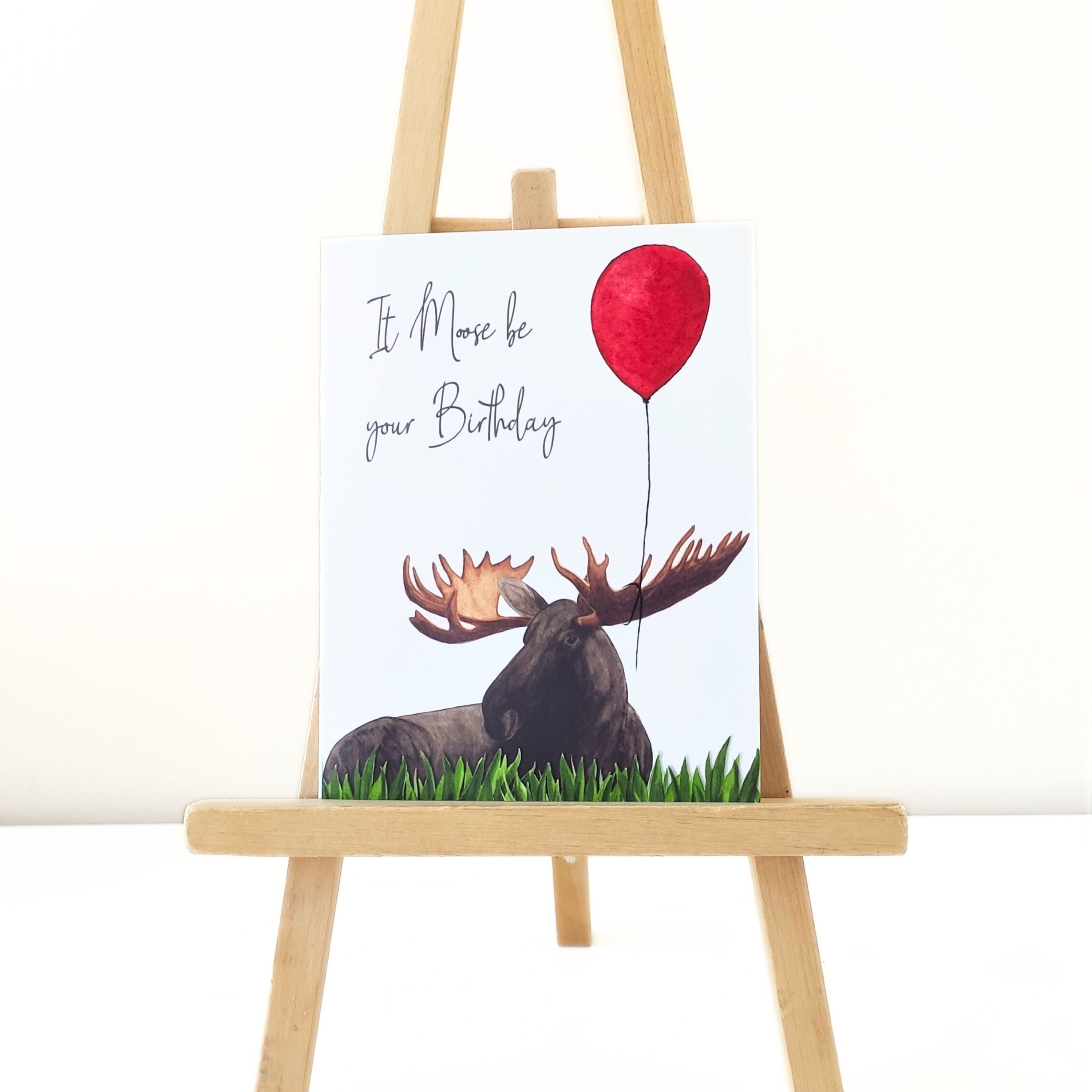Moose Watercolor Birthday Card With Kraft Envelope, It Moose Be Your ...