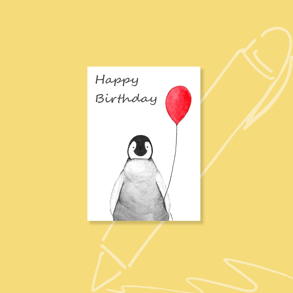Penguin Birthday Card, Penguin Card, Card for Penguin Lovers, Card With ...