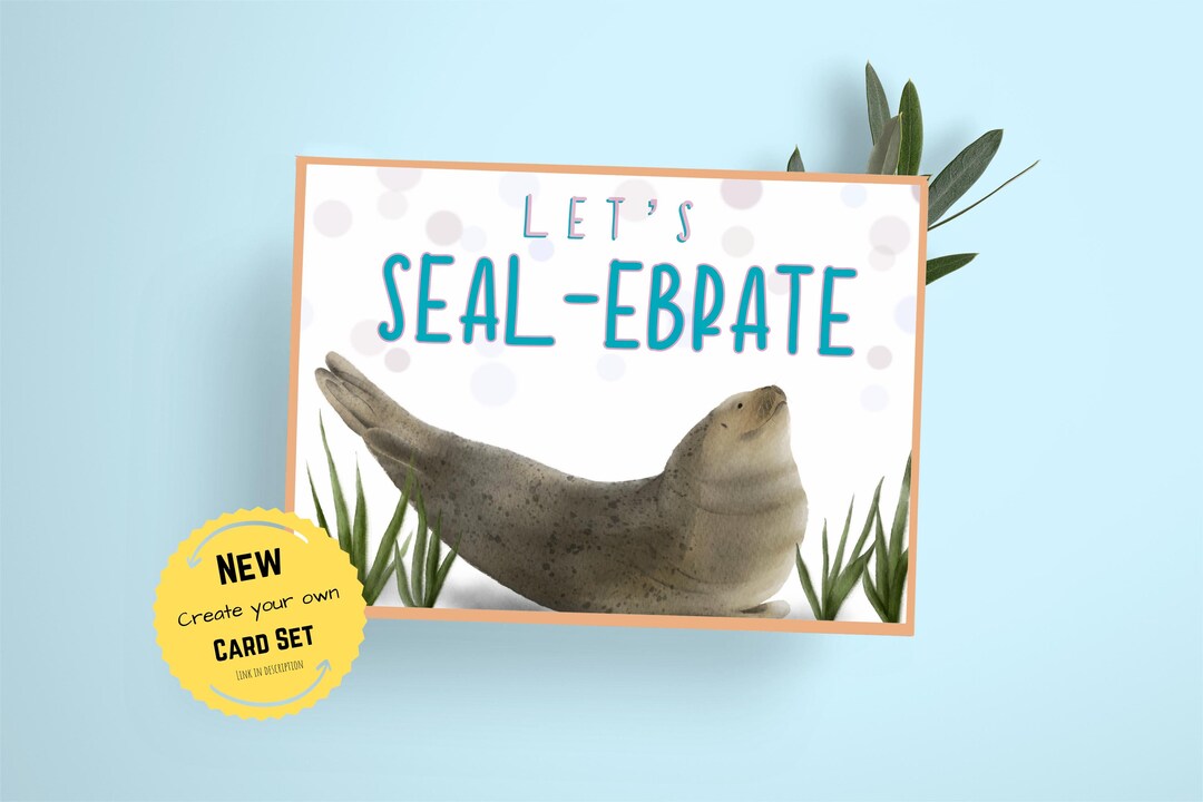 Seal Birthday Card, Celebration Card, Cute Seal Greeting Card, Card ...